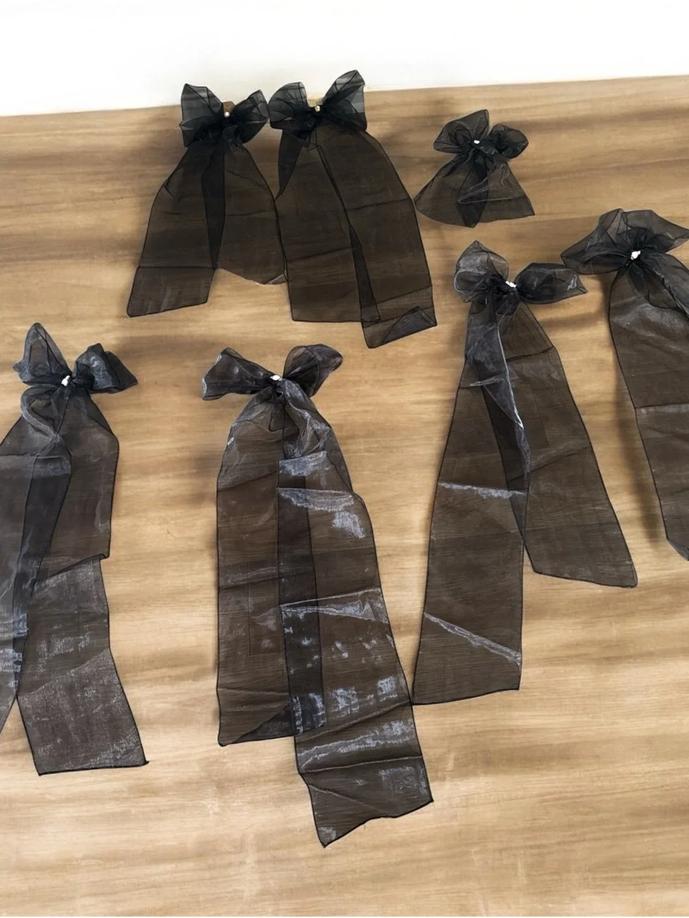 Handmade | Accessories | Sheer Black Organza Hair Bows With Long Tails ...